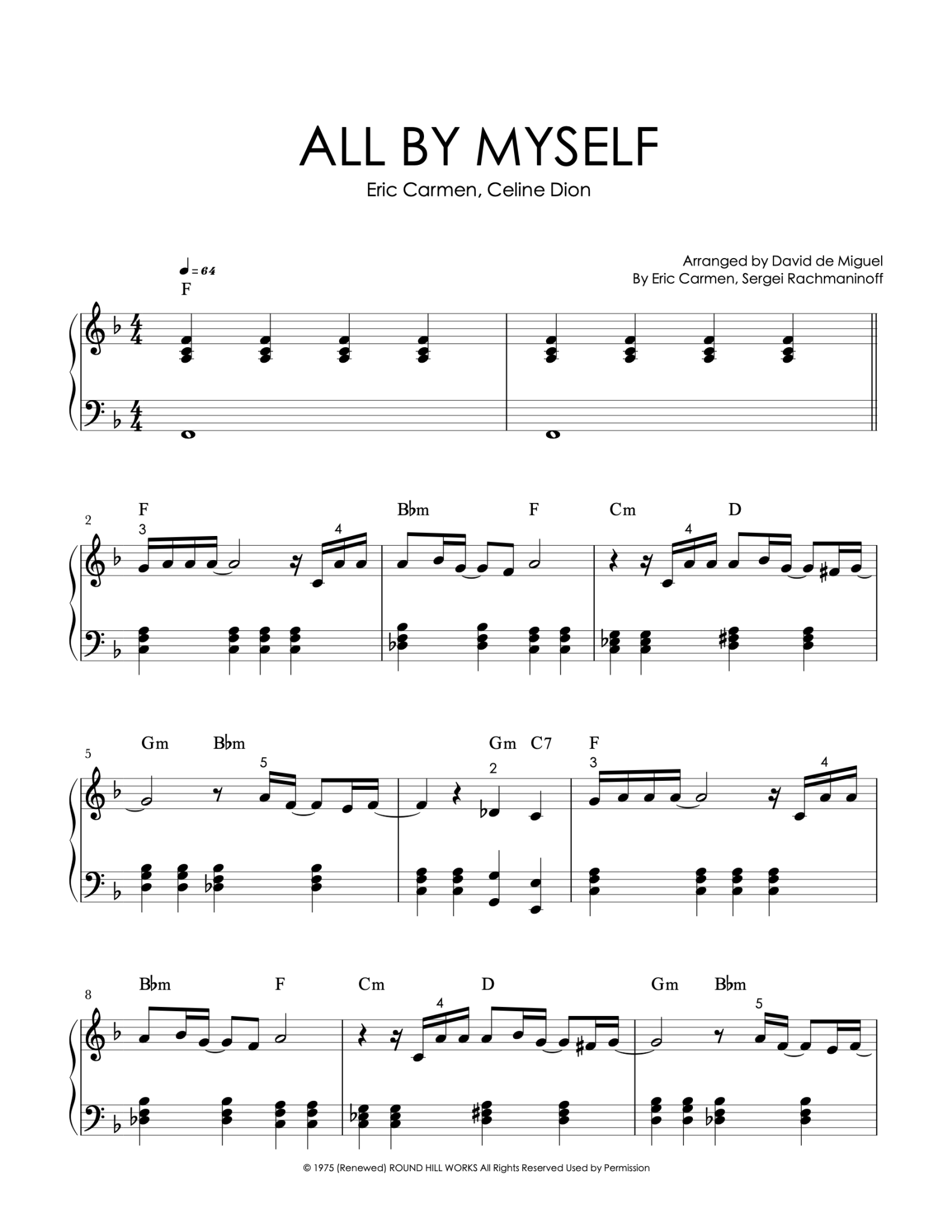 All by Myself – Partitura para Piano Intermedio de Céline Dion