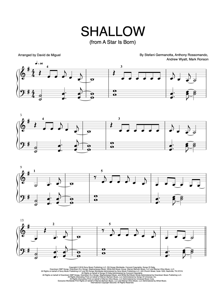 Shallow – A Star Is Born | Partitura para Piano Intermedio