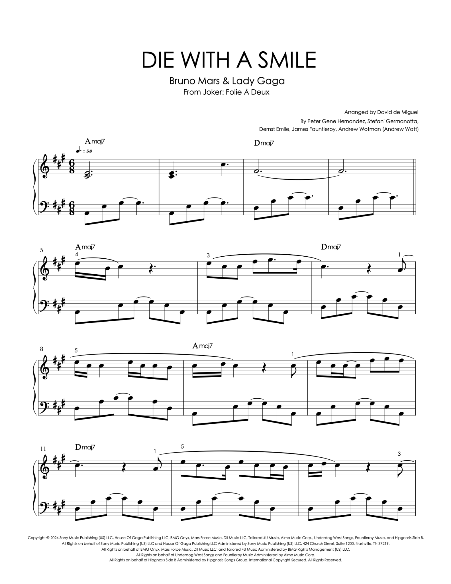Die With a Smile – Bruno Mars & Lady Gaga | Partitura Piano Fácil