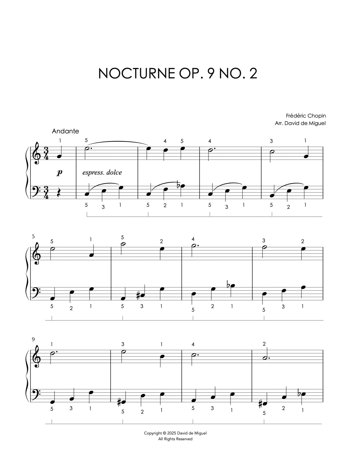 Nocturne Op. 9 No. 2 de Chopin – Partitura para piano fácil