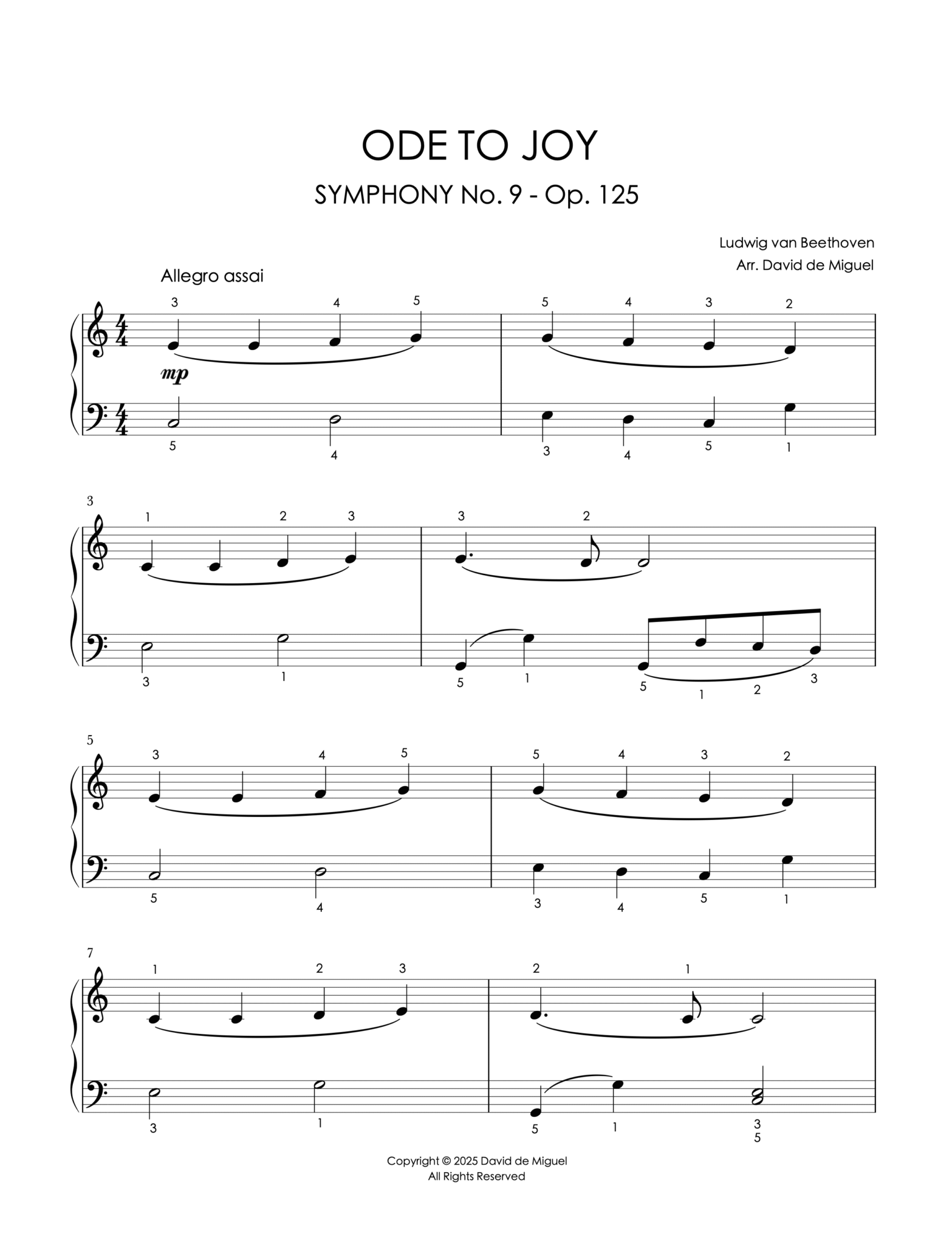 Ode to Joy de Beethoven – Partitura para piano fácil (Novena Sinfonía)